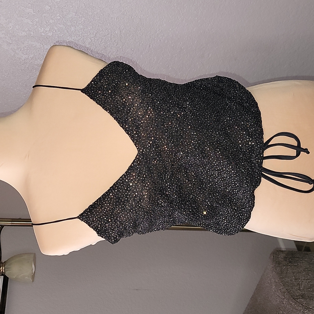 Very Hot Black & Gold Partly Sheer Tank Top. - Gem
